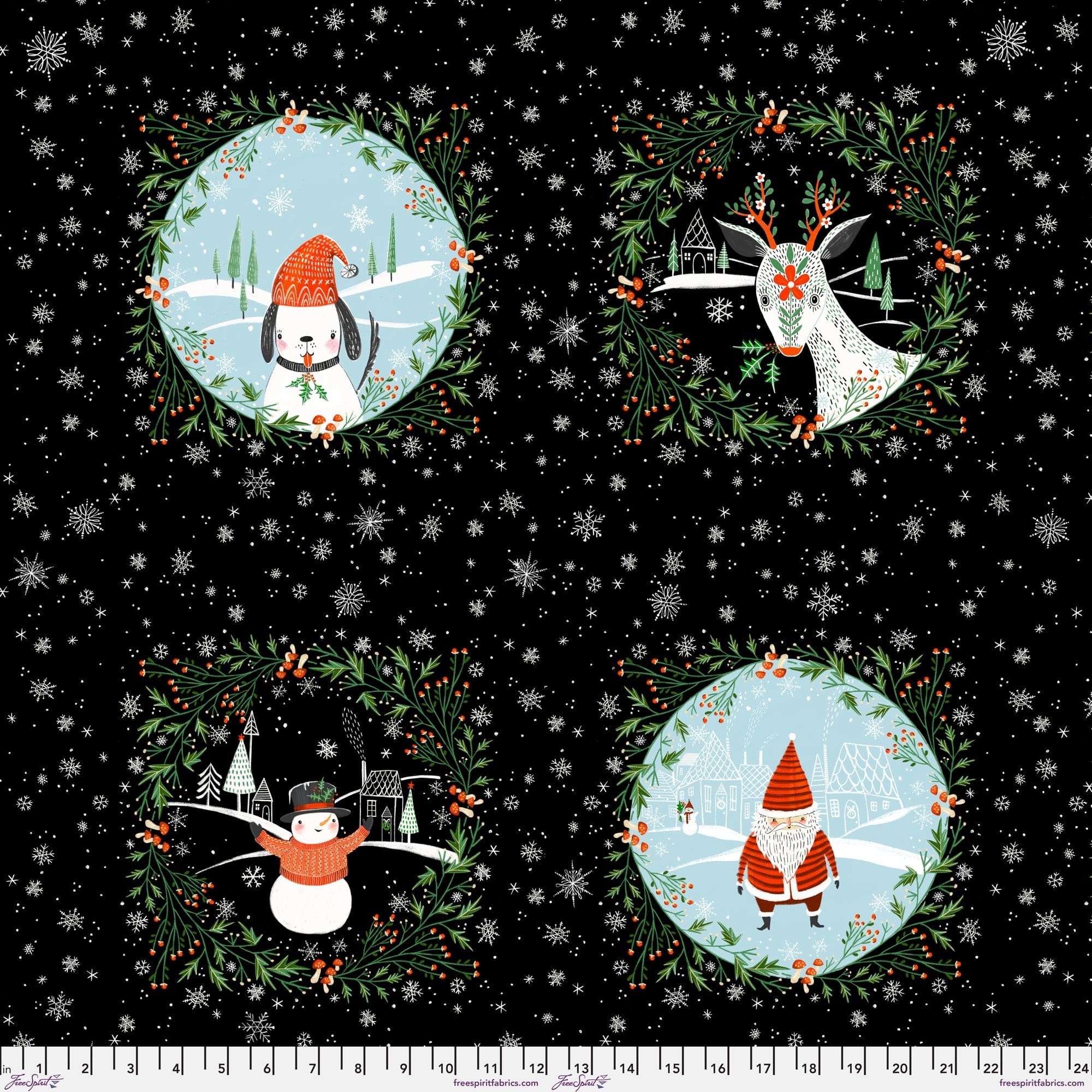 Winter Joy - Snow Globe in Black - 25" X WOF Panel - Cori Dantini - PW